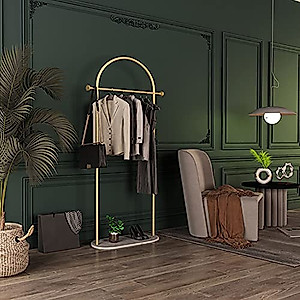 Gold Clothing Rack, Modern Clothes Rack with Marble Base, Heavy-duty Coat Racks Freestanding for Boutiques, Can Hang Jacket Garment, Hat, Scarf, Organize Shoes 31.5” W