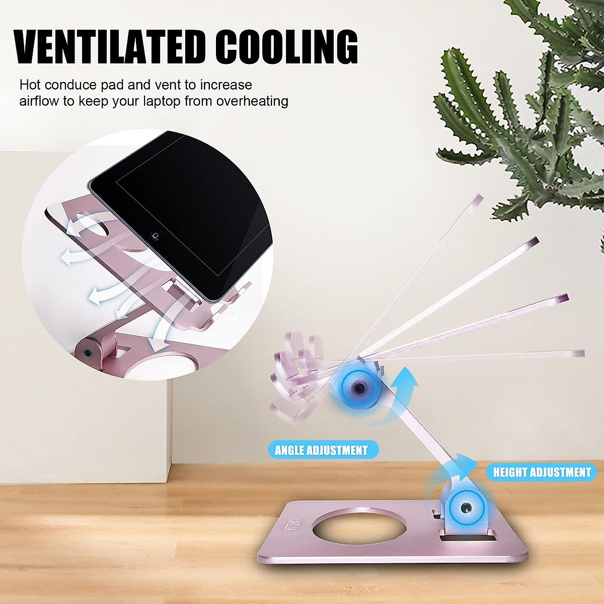 ALZHIJ Portable Tablet Holder Stand - Aluminum Alloy Desktop Stand Adjustable Angle&Height, Compatible with Tablets up to 12IN Wide, Pink