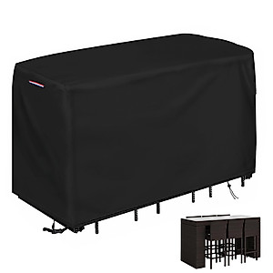 Loenel Outdoor Bar Height Dining Set Cover, Heavy Duty Waterproof Patio Bar Height Table and Chair Cover for Rectangular 76"L Tall High Furniture Set - 76"L x 34"W x 42"H