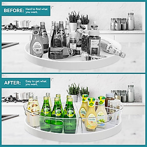 Oubonun Lazy Susan Organizers Set of 6, 10.2”x 9.4”x 4” Plastic Transparent Kitchen Cabinet Storage Bins with Handle, 4" Deep Container, 1/8 Wedge - Food Safe, BPA Free