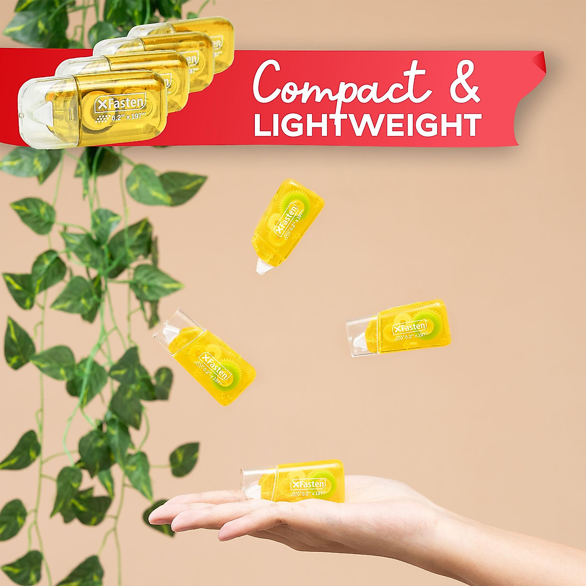 Mini Japan Dots Adhesive Roller .20-Inx197-In (985” Total) 8-Pack, Yellow Scrapbook Adhesive Tape Glue Roller Runner, Photo Tape- Scrapbooking-XFasten