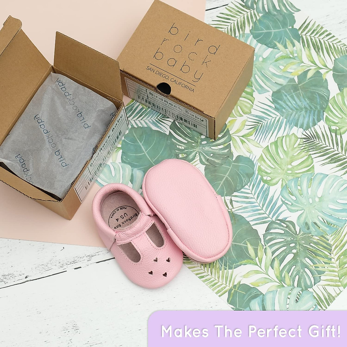 BirdRock Baby Mary Jane Moccasins - Genuine Leather Soft Sole Baby Girl Shoes for Newborns, Infants, Babies, and Toddlers (Rose Gold, US 5.5)