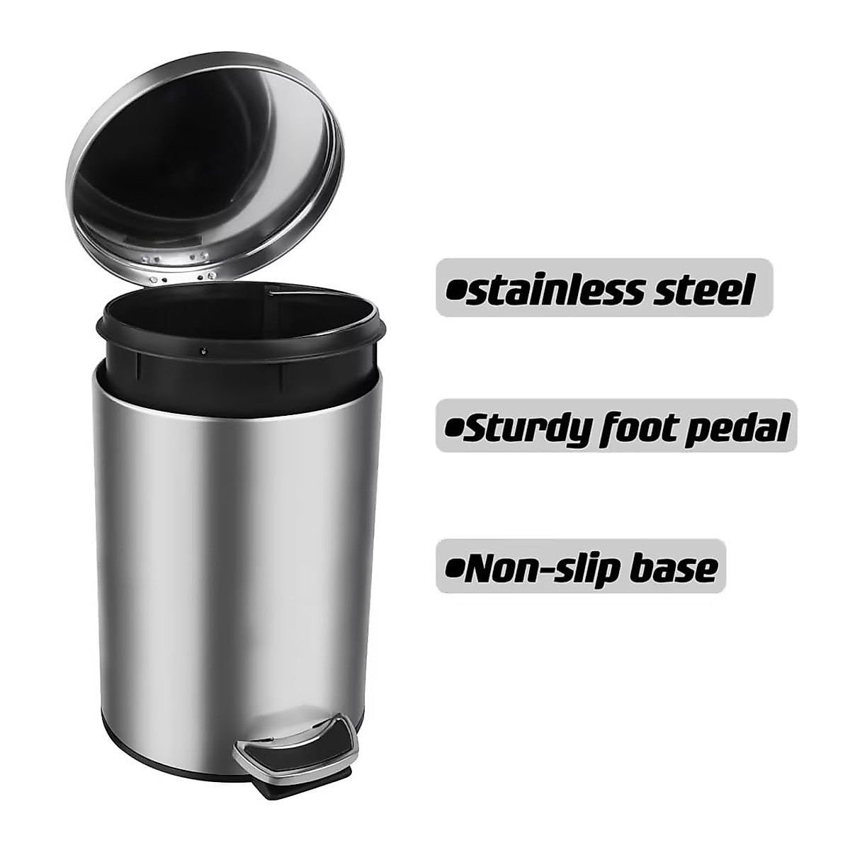 8 L /2.1 Gallon Round Trash Can with Step Pedal, Kitchen Trash Bin with Lid Dual Removable Liners Stainless Steel Garbage Can for Office Bathroom (Silver)