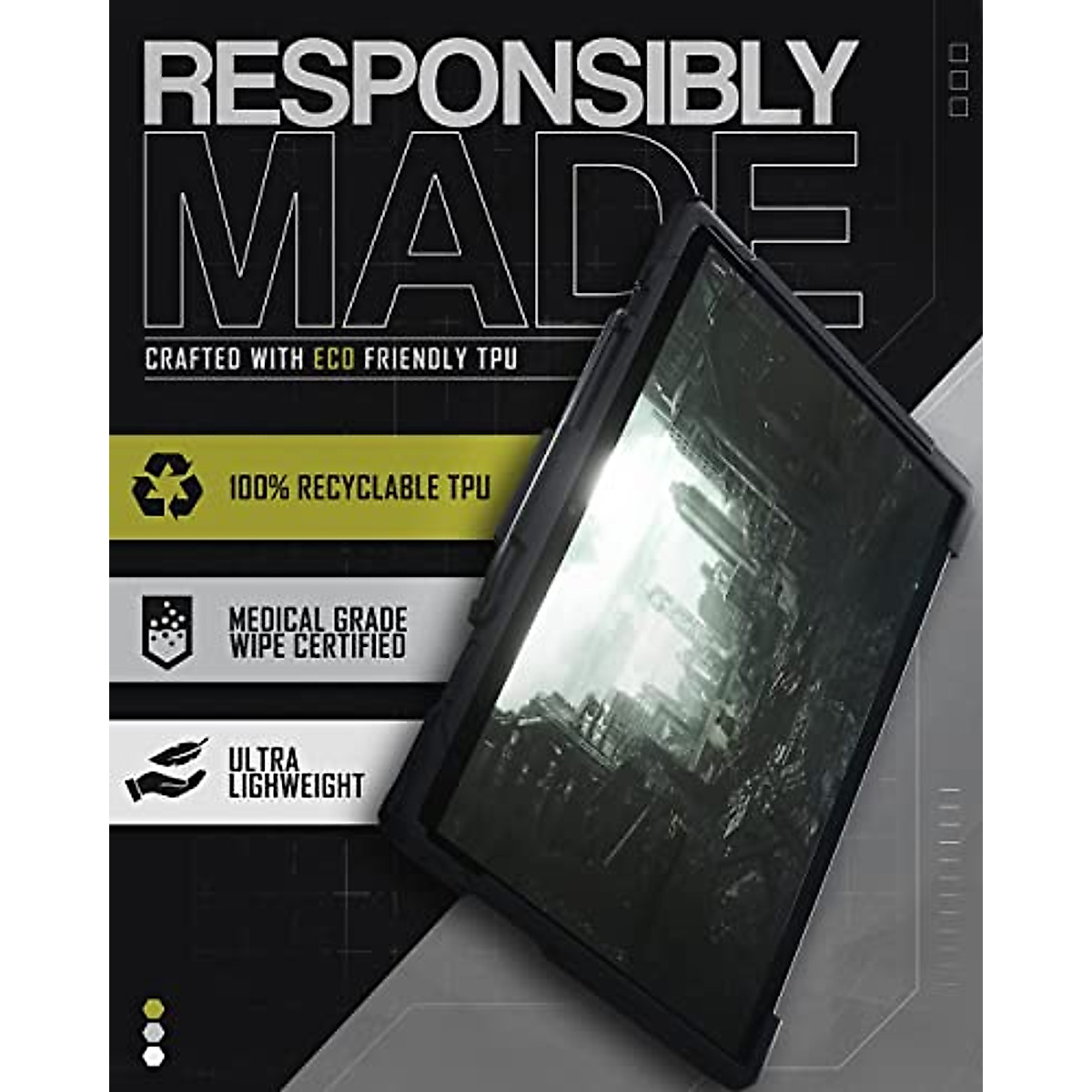 Eco Rugged Cases Black Microsoft Surface Pro 7+ / Pro 7 / Pro 6 / Pro 5 / Pro 4 Case Rugged Tablet Case with Handstrap and Built-In Stylus Pen Holder and Kickstand Made with 100 percent Recyclable TPU