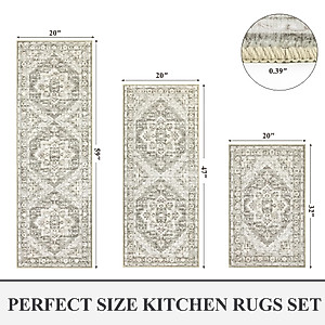 Pauwer Farmhouse Kitchen Rugs Sets of 3, Kitchen Runner Rugs Non Slip Washable, Boho Kitchen Mats for Floor, Indoor Door Mat Entrance, Laundry Room Rug, Thick Kitchen Floor Mat Carpet