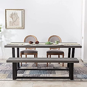 72" Solid Wood Dining Table for 6-8 Person, Sturdy Breakfast Table with Metal Frame, Modern Farmhouse Kitchen Table for Living/Dining Room,Office Desk,Grey