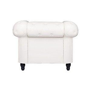 Naomi Home Emery Chesterfield Single Sofa Chair for Living Room, Mid Century Chair with Rolled Arms, Tufted Cushion, Solid Wooden Legs Reading Chairs for Bedroom Comfy Tool-free Assembly – White
