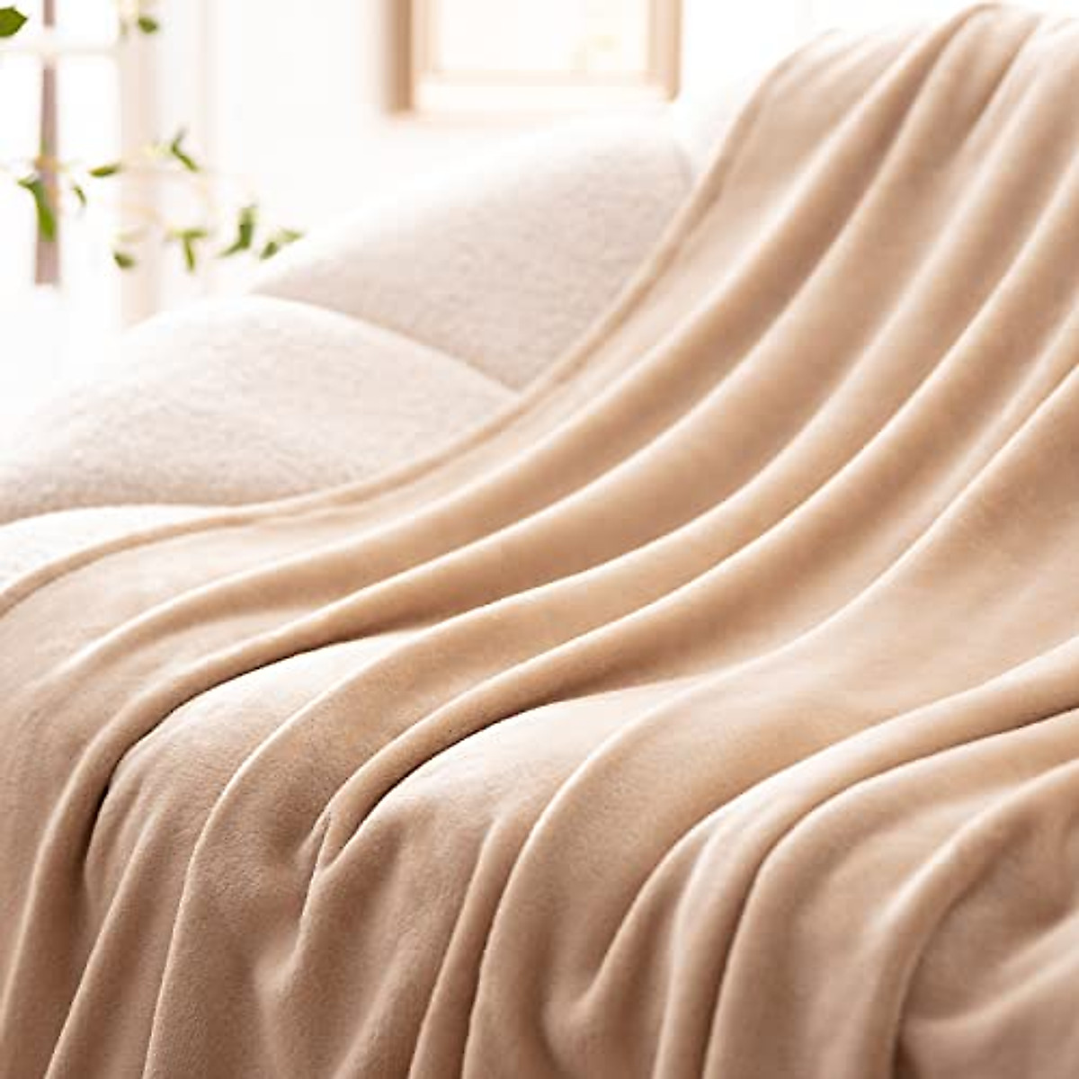 Bertte Fleece Throw Blanket Super Soft Cozy Warm Lightweight Throw for Sofa Couch Luxury Decorative Velvet Pattern Bed Blanket, 50"x60", Light Beige