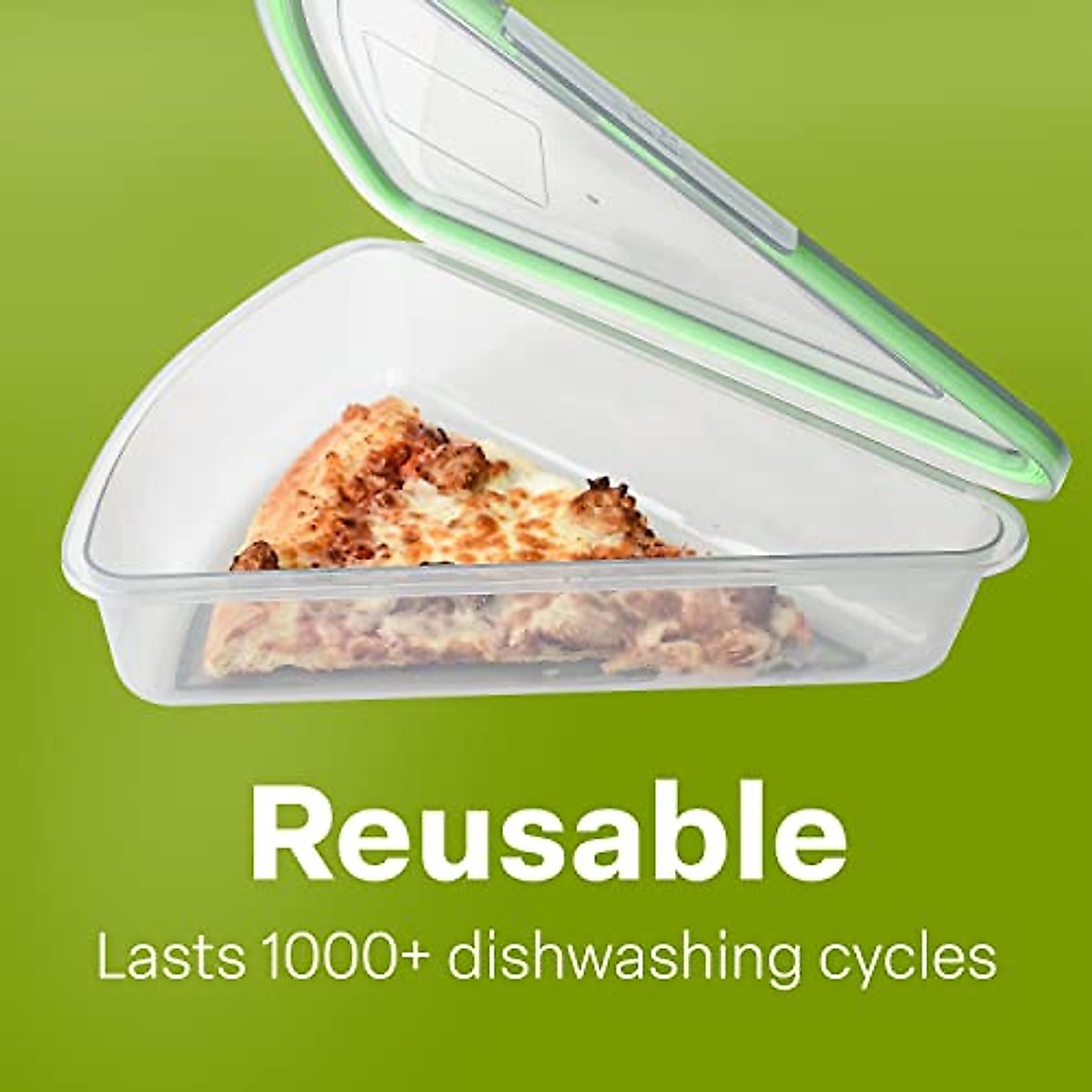 MyGo Container Pizza Slice To-Go Compartment Container, 9-1/4" X 8-1/4" X 2-1/2", Reusable, Microwave Safe, NSF Certified, Smoke/Green
