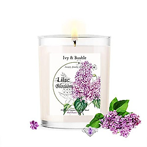 Ivy & Bauble Luxury Hand Poured Lilac Blossom Scented Candle with Surprise Ring Valued $20-$5,000 | All Natural Coconut & Soy Blend Candle | Made in USA | Paraffin Free | Ring Size 5