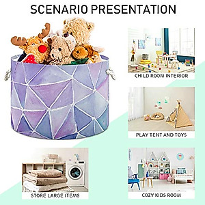 Storage Basket Bin Modern Purple Geometry Round Laundry Basket Collapsible Organizer Basket Kids Laundry Hamper with Handles for Nursery Clothes Toys Books Home Decor