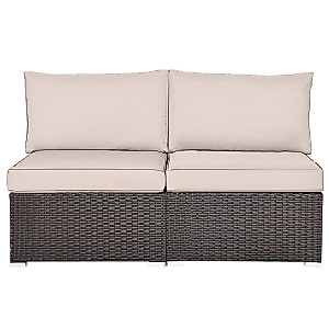 HAPPYGRILL 2PCS Patio Armless Sofa Set Outdoor Rattan Wicker Sectional Sofa Chairs with Cushions for Garden Balcony Patio Poolside