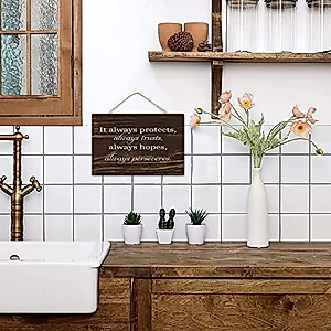 Rustic Wood Sign It Always Protects, Always Trusts, Always Hopes, Always Perseveres Family Wall Art Decor for Entryway Hanging Cute Wood Plank Hanging Sign Bathroom Wall Decor Sign Gift Offices 12x8in