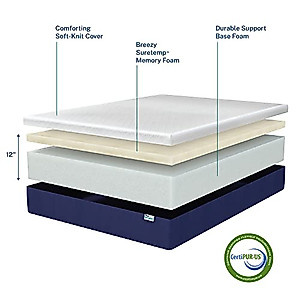 Sleep Innovations Shiloh 12 Inch Memory Foam Mattress with Ventilated Suretemp Foam for Breathability, Queen Size, Bed in a Box, Medium Firm Support