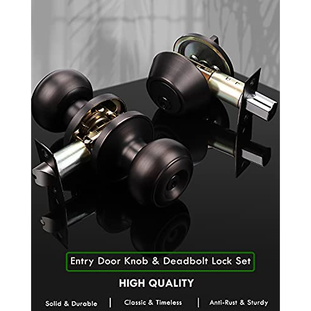 4 Pack Entry Door Knob and Deadbolt Set, Keyed Alike Oil Rubbed Bronze Exterior Door Knob with Single Cylinder Deadbolt Lock Set, Front Door Knob and Deadbolt for Entrance and Office Door