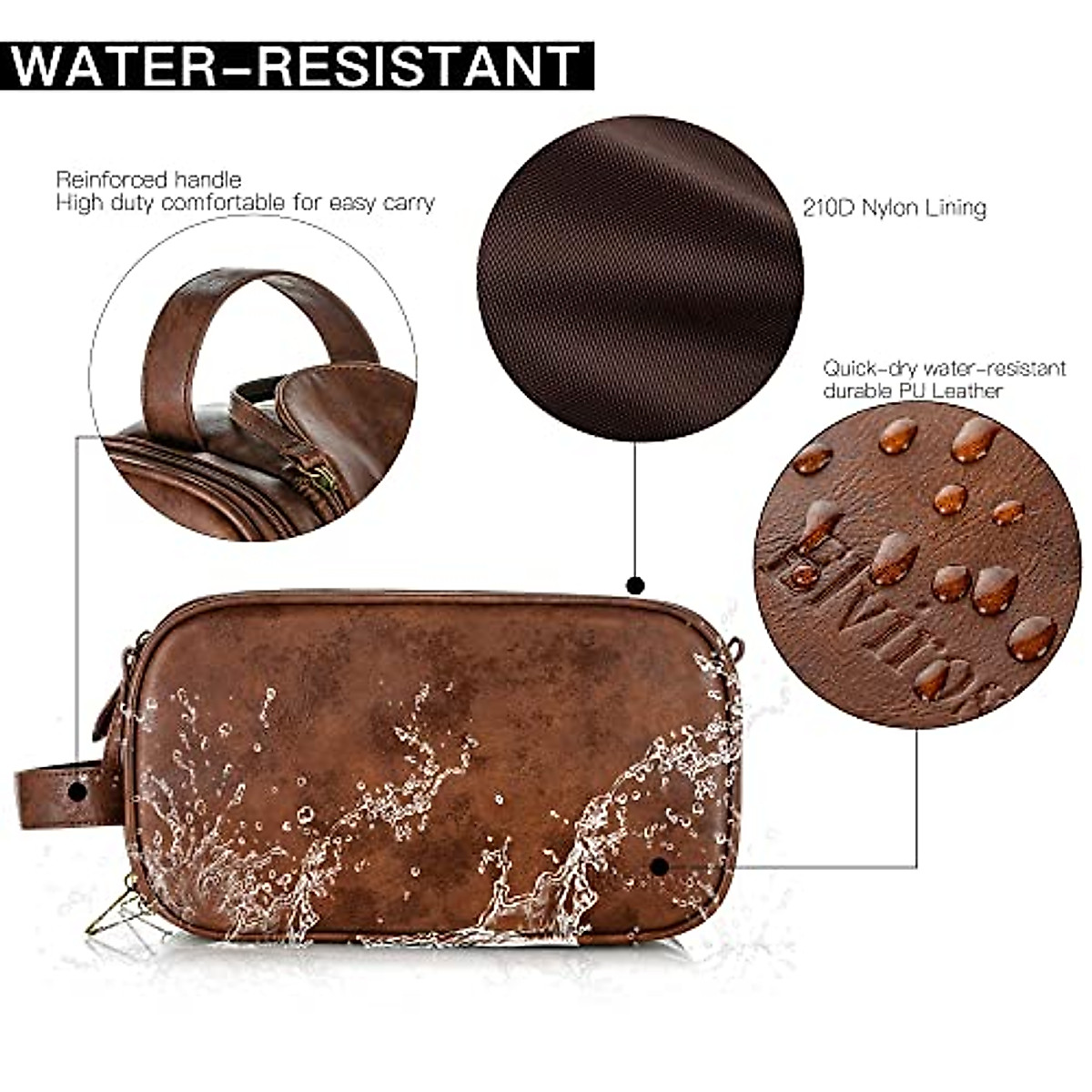 Elviros Toiletry Bag for Men, Large Travel Shaving Dopp Kit Water-resistant Bathroom Toiletries Organizer PU Leather Cosmetic Bags (Medium, Dark Brown)