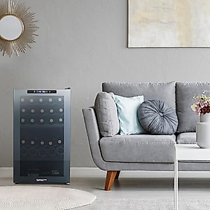 Luma Comfort Shadow Series Wine Cooler Refrigerator 33 Bottle Dual Temperature Zones, Freestanding Mirrored Wine Fridge with Double-Layer Tempered Glass Door & Compressor Cooling,Black