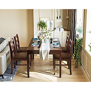 KKL Dining Table Set for 4, Kitchen Table and Chairs for 4, Farmhouse Wood Kitchen and Dining Room Table Set for 6, 5-Piece Modern Dinner Table Set, Easy Assembly, Coffee