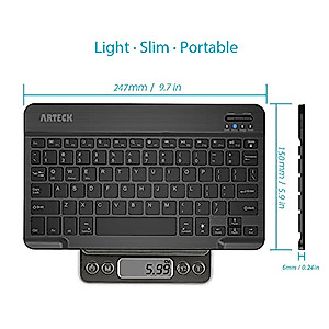 Arteck HB030B Universal Slim Portable Wireless Bluetooth 3.0 7-Colors Backlit Keyboard with Built in Rechargeable Battery, Black