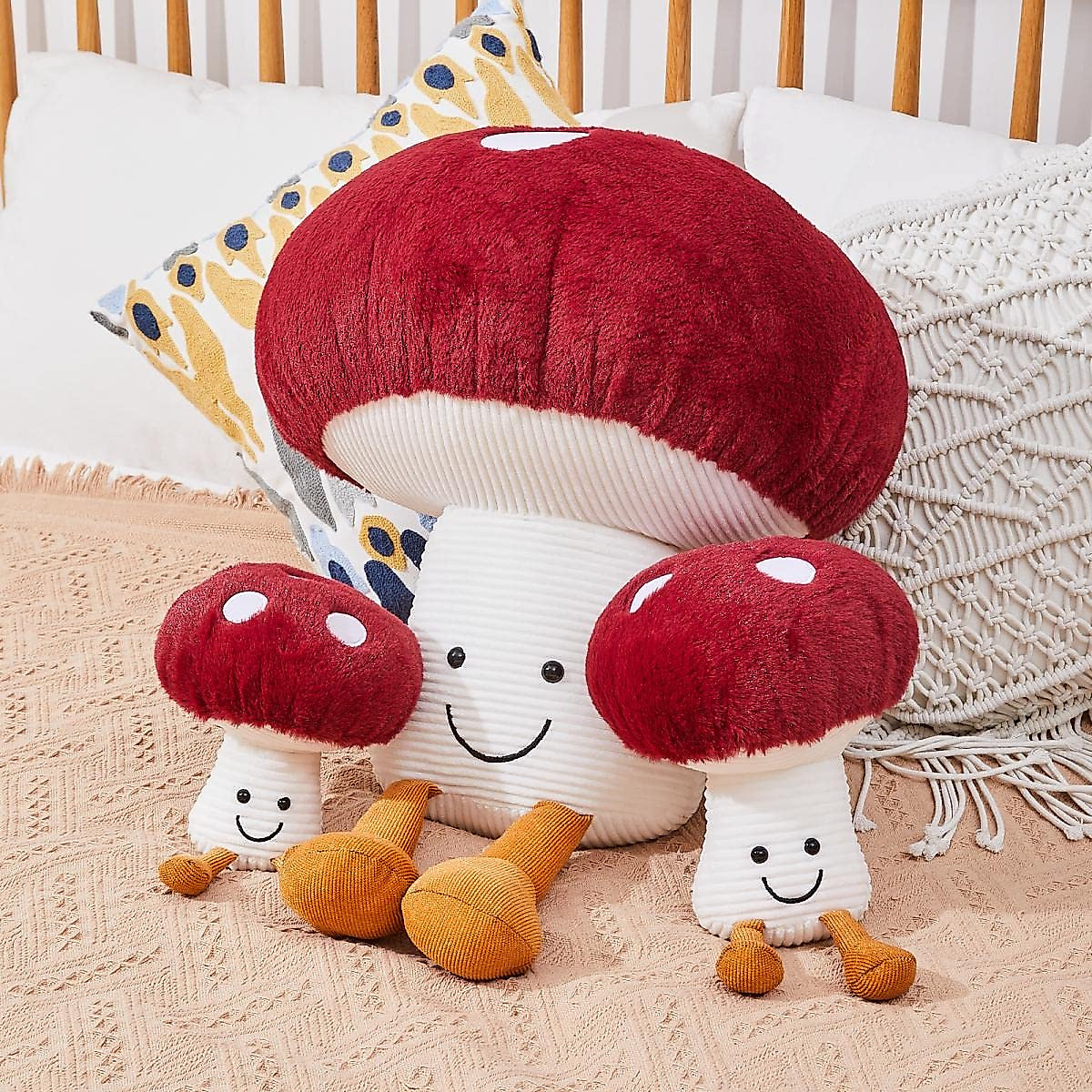 Bestsea Mushroom Plush Cute Mushroom Plushie Stuffed Animals Pillow Home Decor Kids Gift Red Mushroom Pillows Plush 7.8 Inches