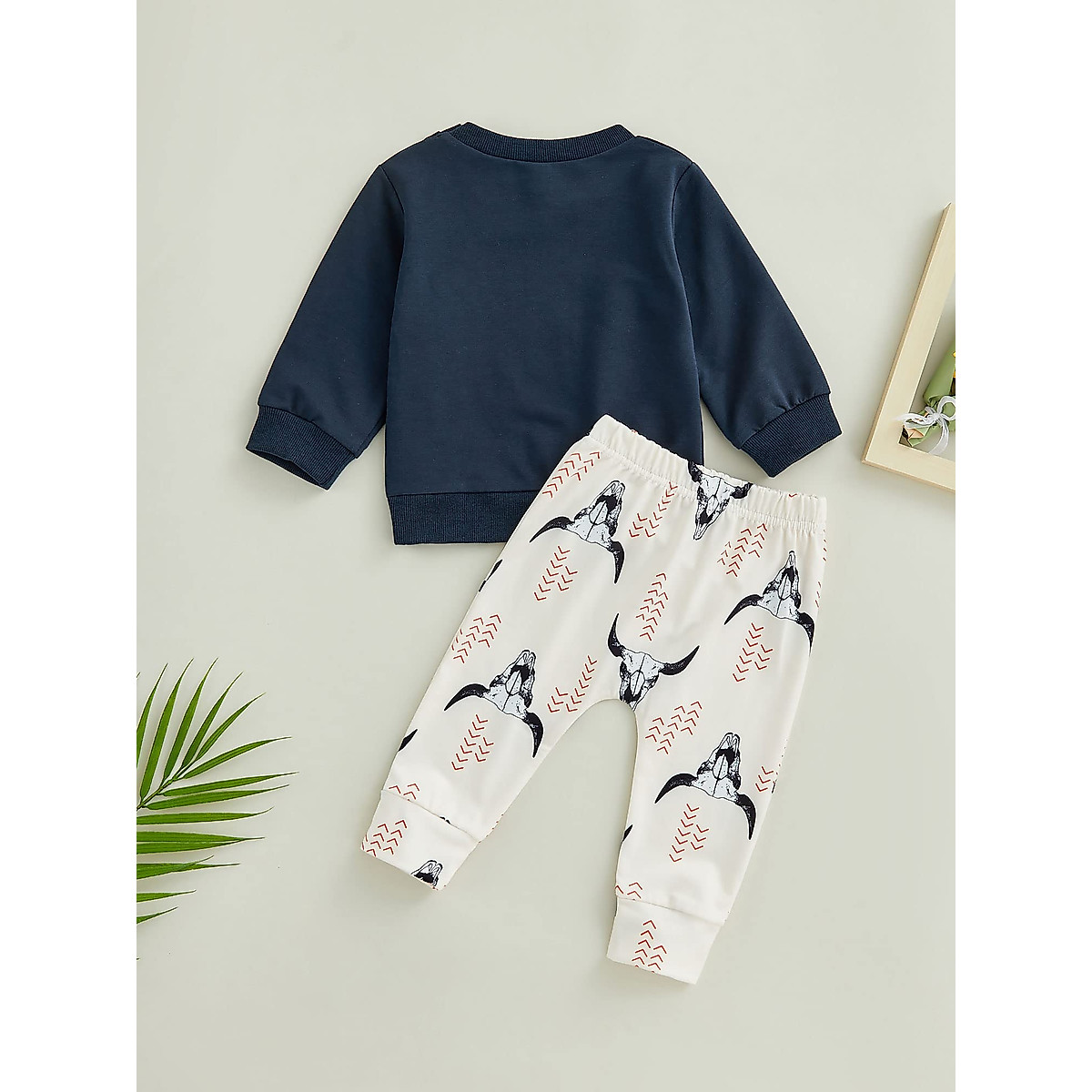 WALLARENEAR Newborn Infant Baby Boy Mama's Little Man 2Pcs Pants Set Long Sleeve Cow Head Print Top with Pants Fall Winter Outfits (Dark Blue, 6-12 Months)
