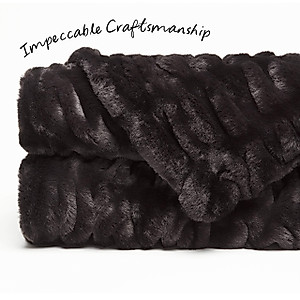 Chanasya Premium Ruched Faux Fur Throw Blanket - Luxurious, Soft Reversible Mink Blanket - 50" x 65” - Black