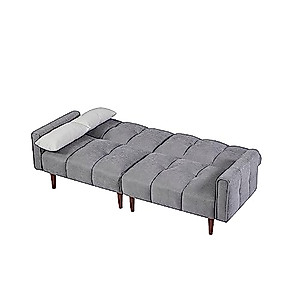 3 in 1 Convertible Linen Upholstered Tufted Futon Sofabed ,81-inch Modern Oversized Functional Loveseat Sofa Convertible Sleeper Couch Bed with Split Backrest ,2 Pillows and Wood Legs for Living Room