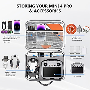Tomat Mini 4 Pro Carrying Case, Portable Travel PU Leather Storage Shoulder Bag for DJI Mini 4 Pro Fly More Combo RC2 / RC-N2 Accessories Compatible with 3 Batteries
