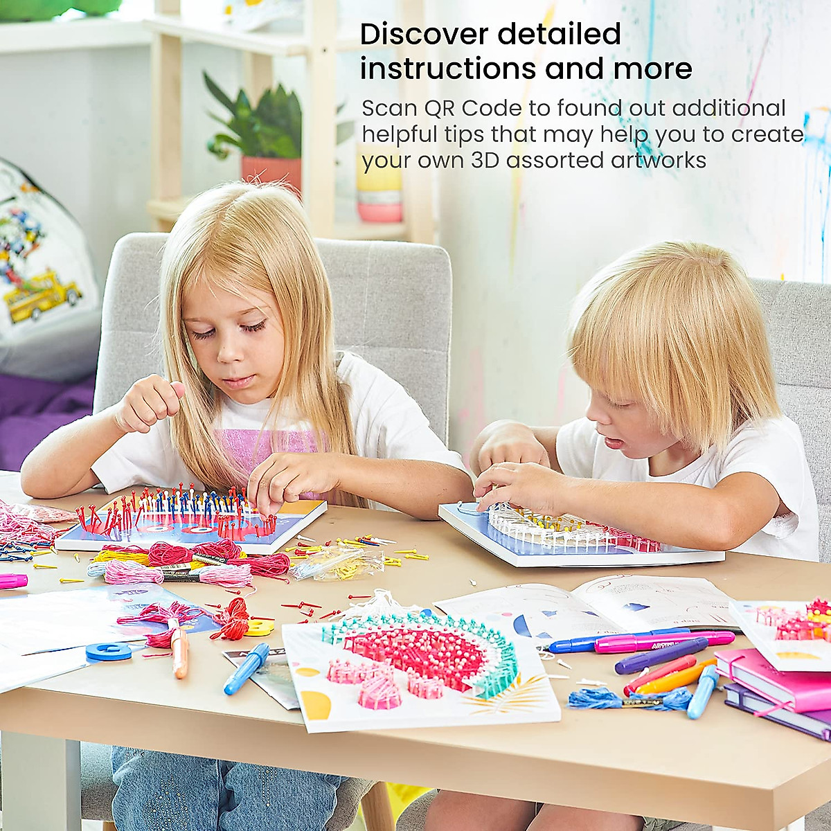 Arteza Kids String Art Kit, Set of 5 Assorted Designs, Plastic Pushpins, Art Supplies for Kids Craft Projects and Free Time Activities