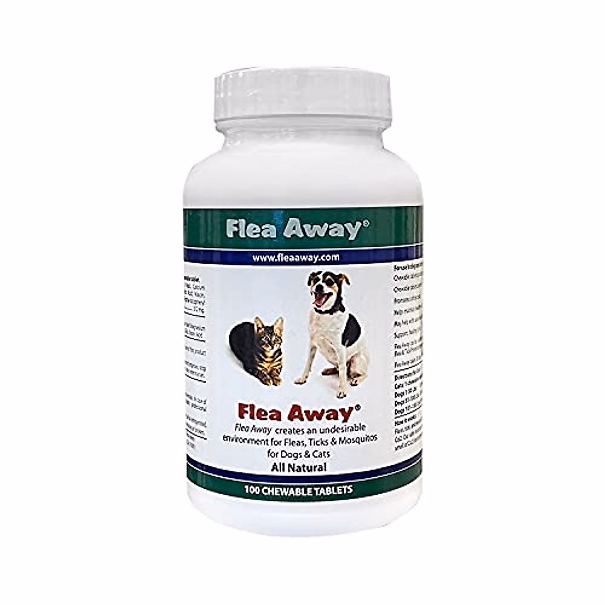 Flea Away All Natural Supplement for Fleas, Ticks, and Mosquitos Prevention for Dogs and Cats, 100 Chewable Treat Tablets, Single