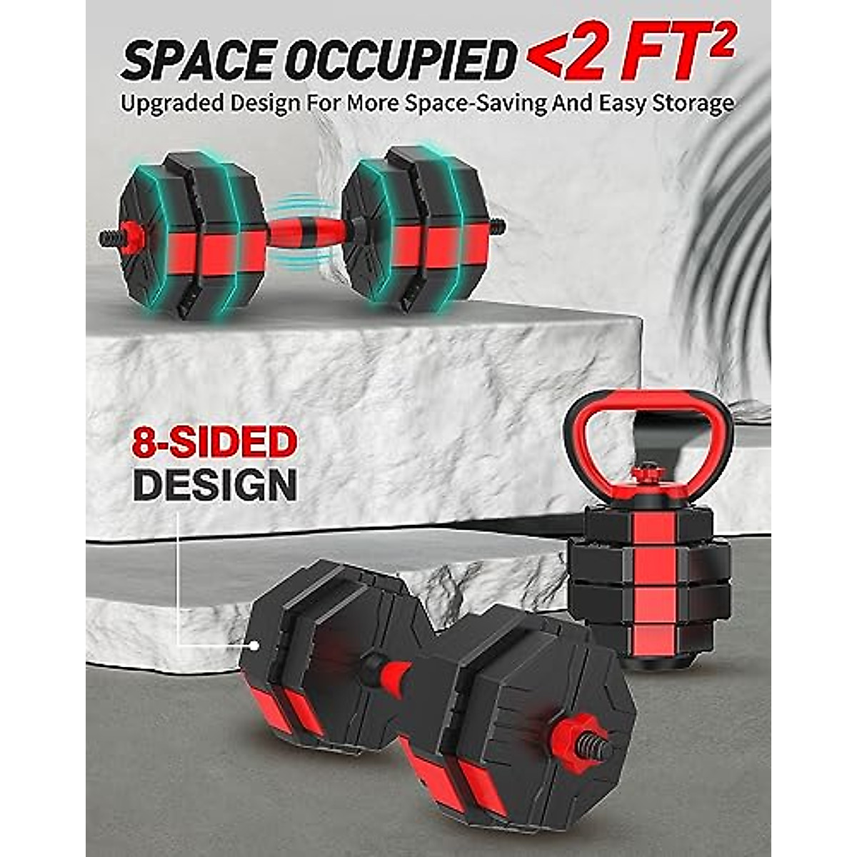 Loupusuo Adjustable Dumbbell Set 55LBS/70LBS Free Weights Set with Connector, 4 in1 Dumbbells Set Used as Barbell, Kettlebells, Push up Stand, Fitness Exercises Home Gym Workouts for Men/Women(55LBS)