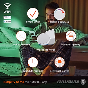 SYLVANIA Wifi LED Smart Light Bulb, 60W Equivalent Full Color and Tunable White A19, Dimmable, Compatible with Alexa and Google Home Only - 4 Pack (75674)