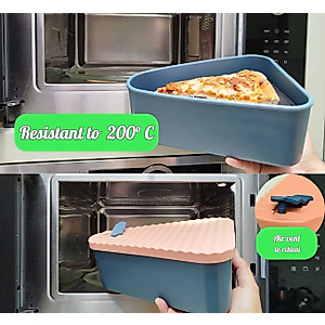 Pizza Storage Container (Big Size), Reusable Pizza and Food Silicone Storage Container, with 4 trays – Useful, Stackable Microwaveable Slice Box. Triangle shape. BPA Free (Colour Blue and Pink)