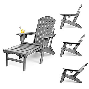 Adjustable Backrest Adirondack Chair,Folding Adirondack Chairs,Plastic Adirondack Chairs with Ottoman,Weather Resistant Adirondack Chair, Fire Pit Chairs with Cup Holder,Resin Adirondack Chairs