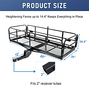 JDMSPEED Hitch Mount Cargo Carrier Car Storage Hitch 400 Lbs 60" x 24" x 14.4" Folding Vehicle Cargo Rack Rear Luggage Basket Fits 2" Receiver Stabilizer for Car SUV,Trailer,Pickup Truck