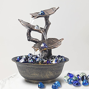 Indoor Water Fountain - 3 Tier Lotus Leaf Tabletop Fountain, Relaxation Min Waterfall for Room Decoration