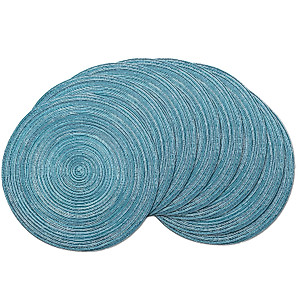 AHHFSMEI Round Braided Placemats Set of 8 Round Table Mats for Dining Tables Natural Woven Heat Resistant Place mats 15 Inch(Blue Silver,8)