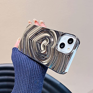 iPhone 14 Pro Max Love Heart Case, Fashion Cute Soft Silicone Electroplate Silver 3D Heart Water Ripple Bling Glitter Shockproof Women Girls Case Cover for iPhone 14 Pro Max