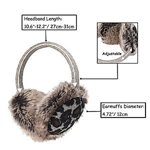 ZLYC Winter Faux Fur Adjustable Earmuffs Cute Knit Fuzzy Ear Muffs for Women Girls (Leopard Gray)