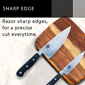 Mad Hungry 4-Piece Forged Specialty Knife Set - 6" Chef, 4.5" Serrated Utility, 3.5" Paring, & 3" Birds Beak Knives Kitchen (Black)