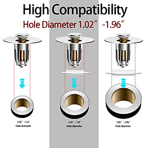 Westablize 2 Pack Universal Silver Bathroom Pop Up Sink Stopper with Basket, Sink Drain Plug for 1.02"-1.96" Drain Holes, Brass and Stainless Steel Sink Drain Stopper