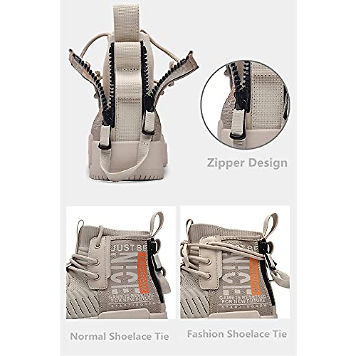 XIDISO Men’s High Top Fashion Sneaker Casual Slip on Walking Shoes for Men Beige