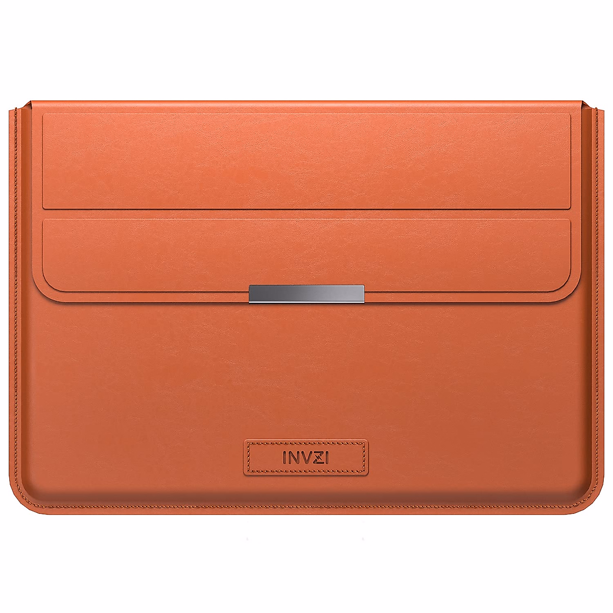 INVZI MacBook Sleeve, Vegan Leather Bag Compatible with 15”/16" MacBook Pro M1/Max 2018-2022, Compact Design with Invisible Stand (Saddle Brown)