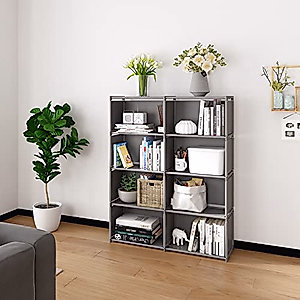 MOYIPIN Bookshelves, Assembled Storage Rack, Bedroom Living Room Vertical Cabinet Bookshelf, Double Row 8-Grid Multi-Functional Storage Equipment (Grey)