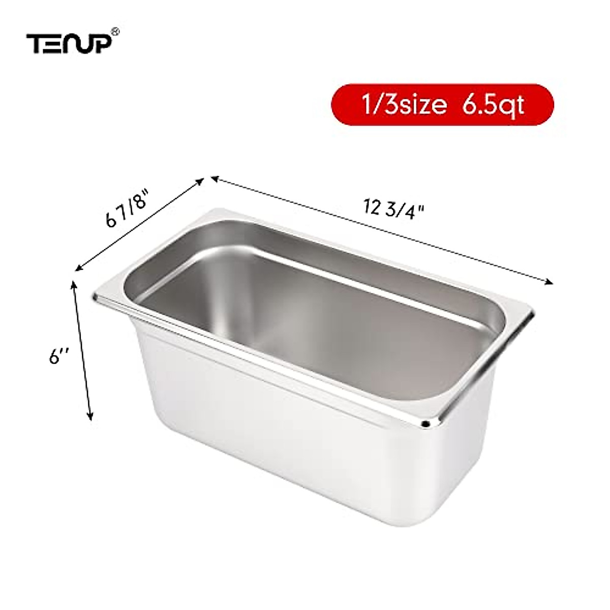 TENUP 6 Pack Anti-Jam Hotel Pans, 1/3 Size 6 Inch Deep, NSF, Commercial 18/8 Stainless Steel Pan，Steam Table Pan, Catering Food Pan