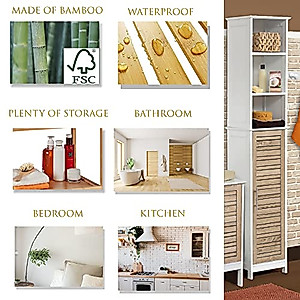 EVIDECO Bathroom Linen Tower Cabinet Stockholm 1 Door 5 Shelves Wood Oak-Colored