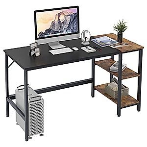 soges 55.1 Inch Home Office Computer Desk, Study Writing Table Desk with with Splice Board, Wooden Study Working Table Desk with 2-Tier Storage Shelf,Modern Laptop PC Table