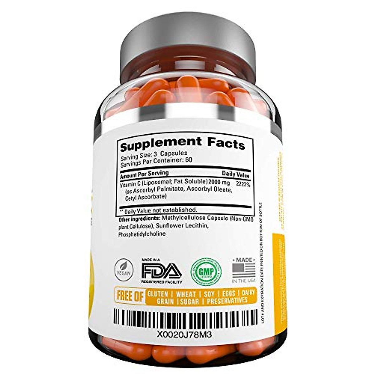 Premium Liposomal Vitamin C 2000mg - 180 Capsules –Ultra Potent High Absorption Ascorbic Acid, Supports Immune System & Collagen Booster - Powerful Antioxidant High Dose Fat Soluble Vitamin C