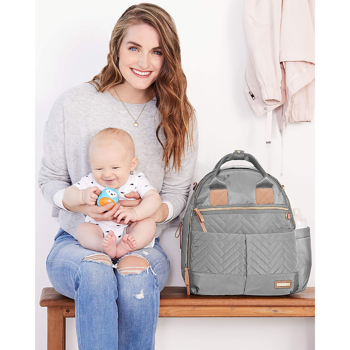 Skip Hop Diaper Bag Backpack: Suite 6-in-1 Diaper Backpack Set, Multi-Function Baby Travel Bag with Changing Pad, Stroller Straps, Bottle Bag and Pacifier Pocket, Dove Grey
