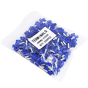 Fidioto AWG14 Wire Ferrules Terminals, 250pcs AWG14 Terminal Connector Wire Insulated Cord Pin Ends Terminals for Electric, Industrial, Chemical Industry, Power Control System, etc.